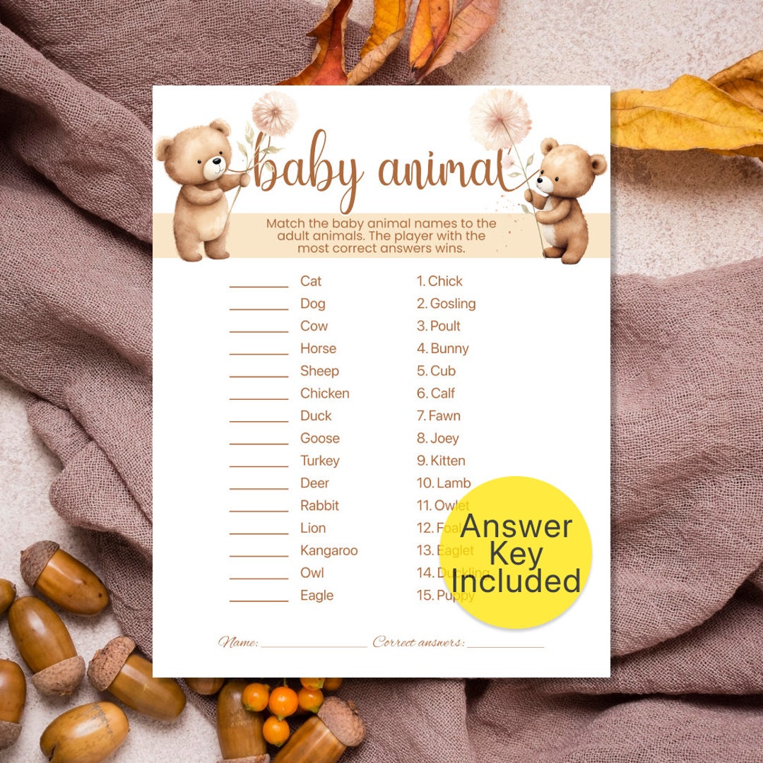 Boho Teddy Bear Baby Shower Game Baby Animal Baby Shower Games ...