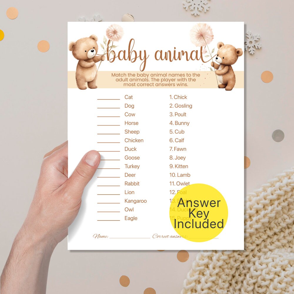 Boho Teddy Bear Baby Shower Game Baby Animal Baby Shower Games ...