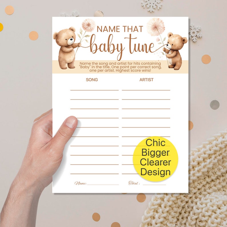 Boho Teddy Bear Baby Shower Game Name That Baby Tune Baby Shower Games ...