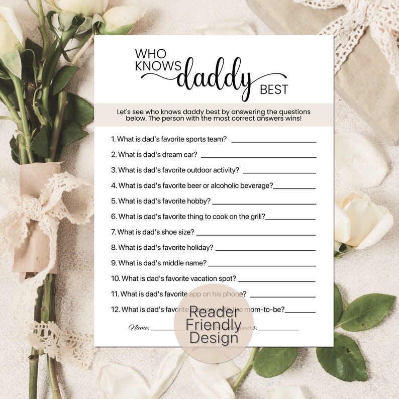 Baby Shower Game Who Knows Daddy Best Baby Shower Game Printable Baby ...