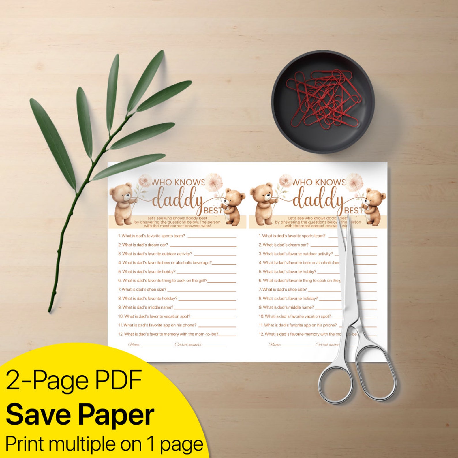 Boho Teddy Bear Baby Shower Game Who Knows Daddy Best Baby Shower Games ...