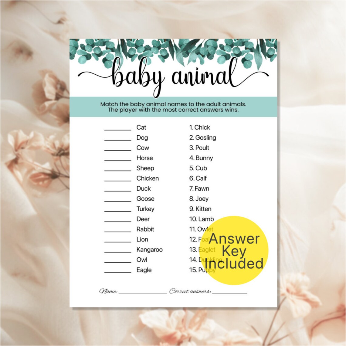 Greenery Baby Shower Game Baby Animal Baby Shower Games Printable Baby ...