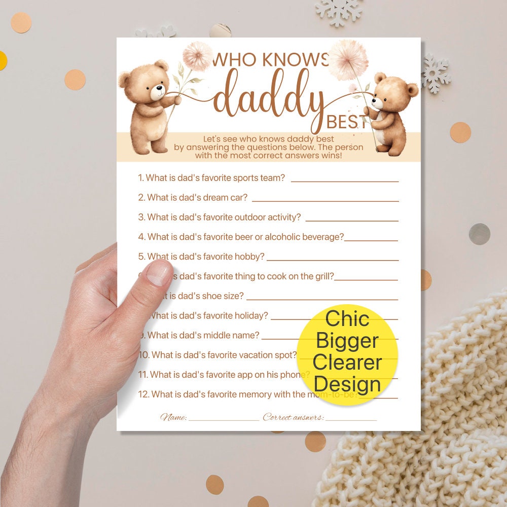 Boho Teddy Bear Baby Shower Game Who Knows Daddy Best Baby Shower Games ...