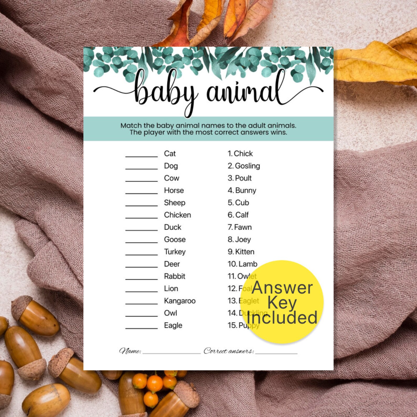 Greenery Baby Shower Game Baby Animal Baby Shower Games Printable Baby ...