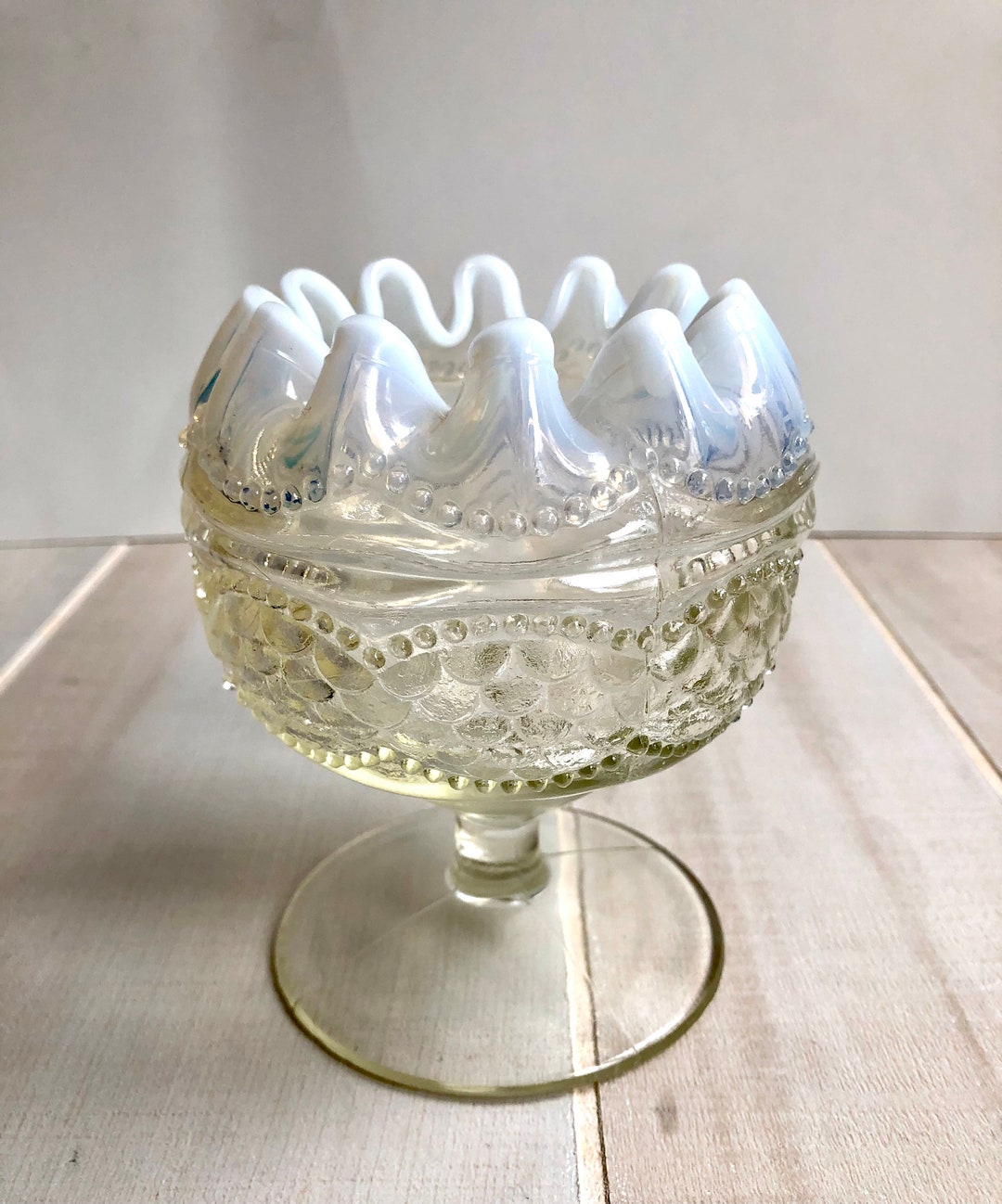 Jefferson Glass EAPG Pearls & Scales Opalescent Pedestal Rose Bowl - Etsy