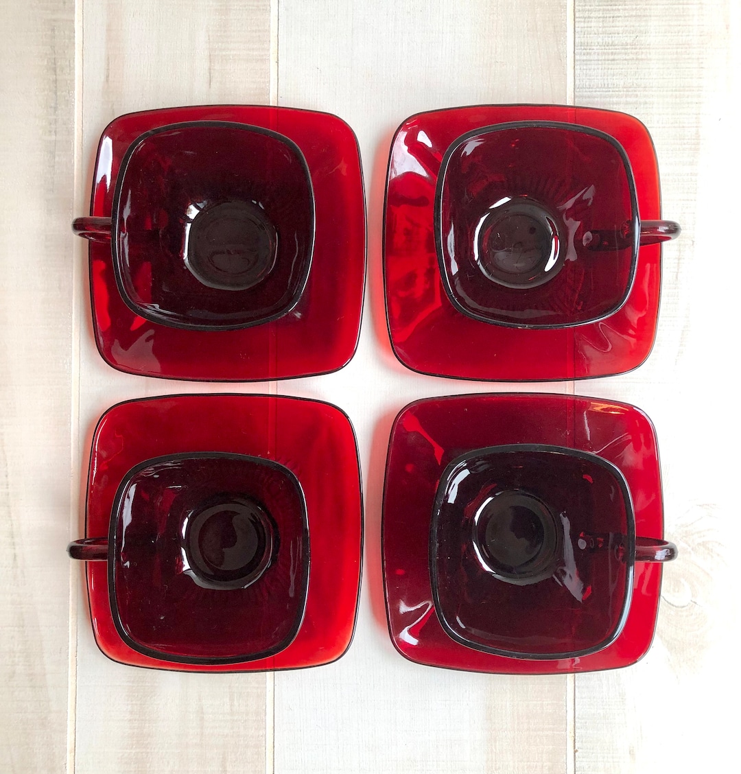 Anchor Hocking Royal Ruby Red Square Plain Cup & Saucer Charm - Etsy
