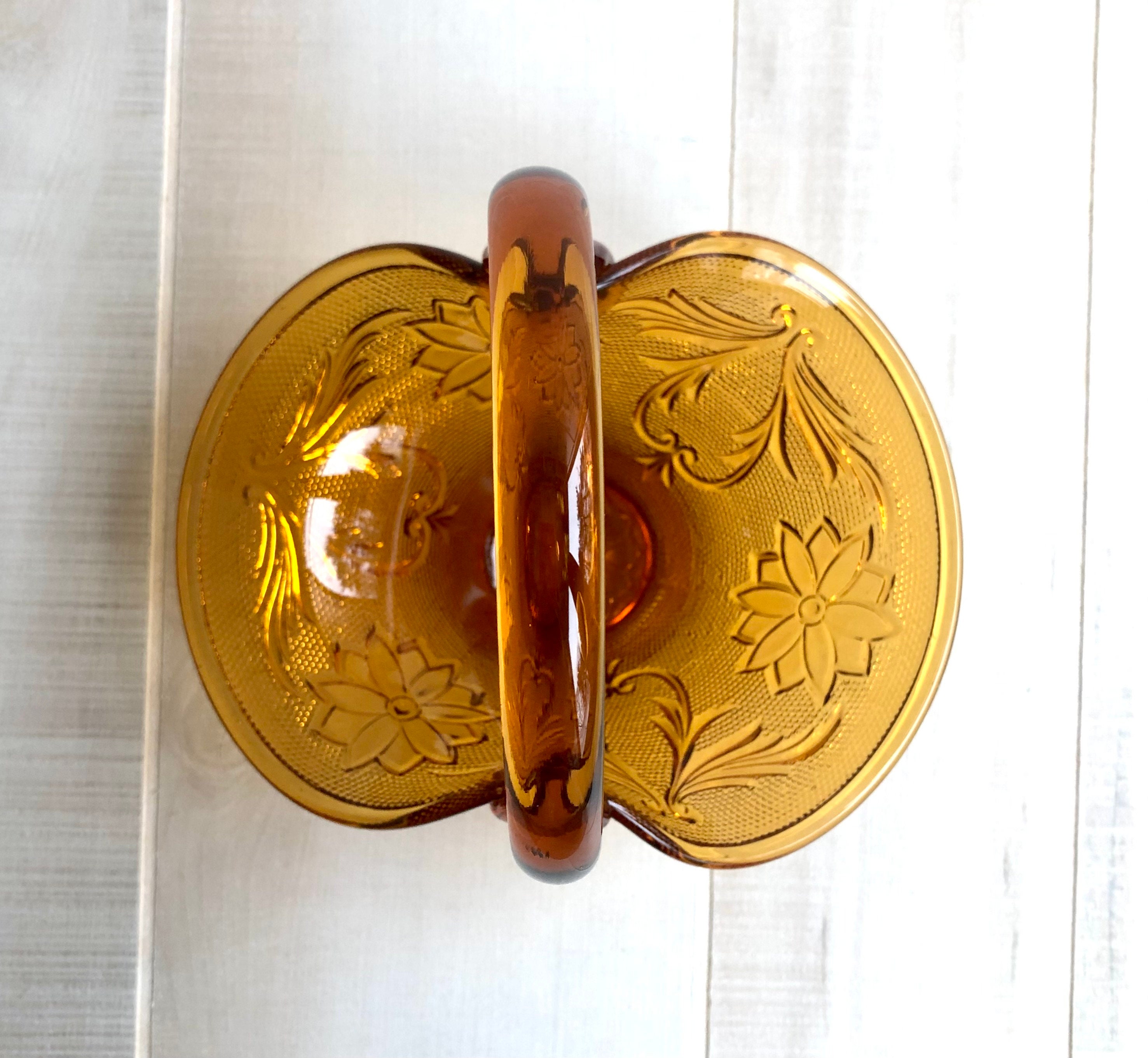 Indiana Glass Tiara Sandwich Pattern Amber Basket - Etsy