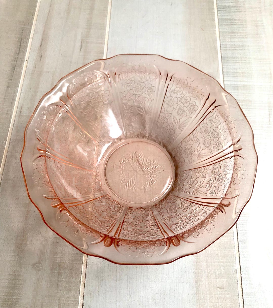 Jeannette Glass Pink Cherry Blossom Round Berry Bowl Depression Glass ...