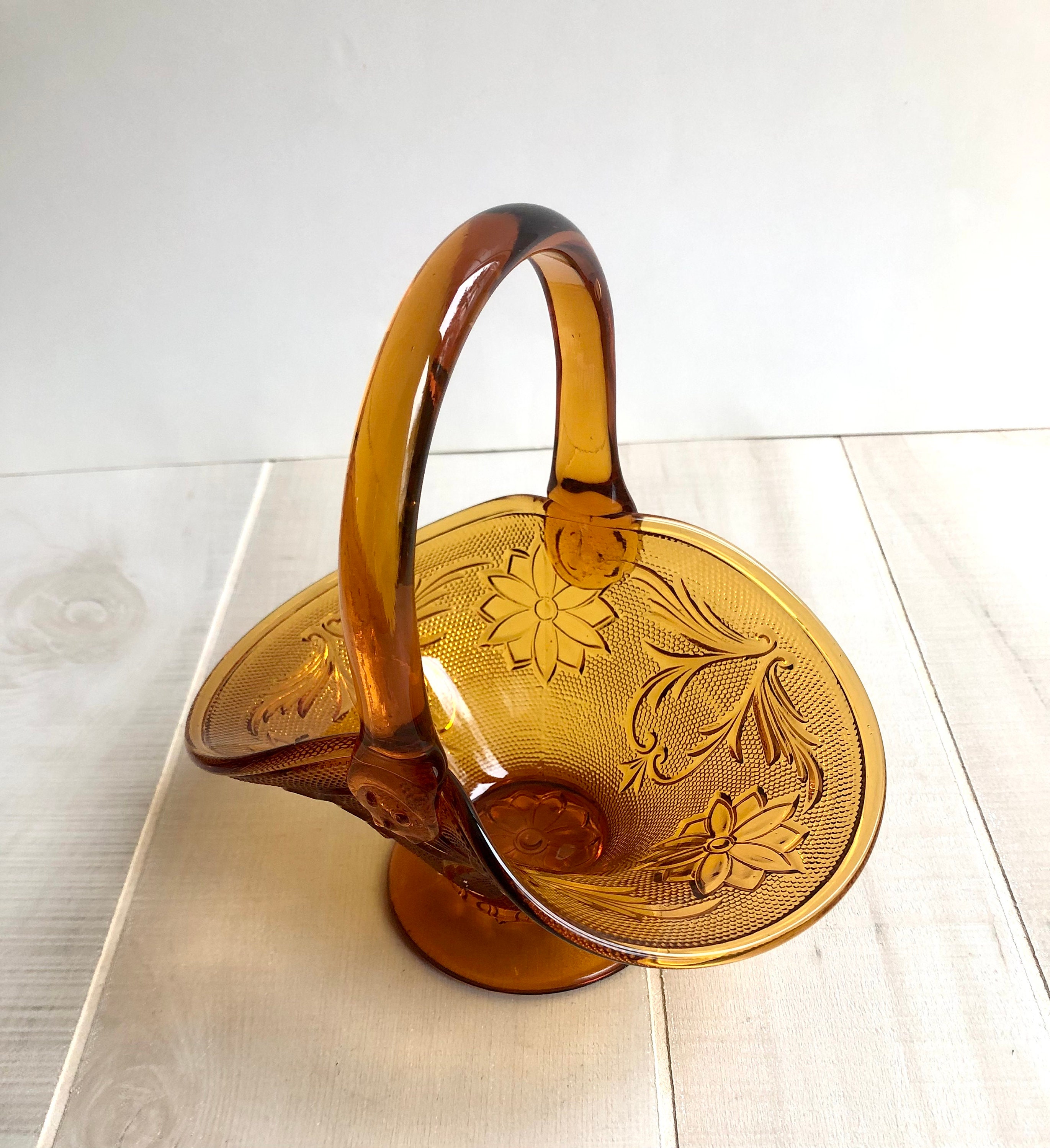 Indiana Glass Tiara Sandwich Pattern Amber Basket - Etsy
