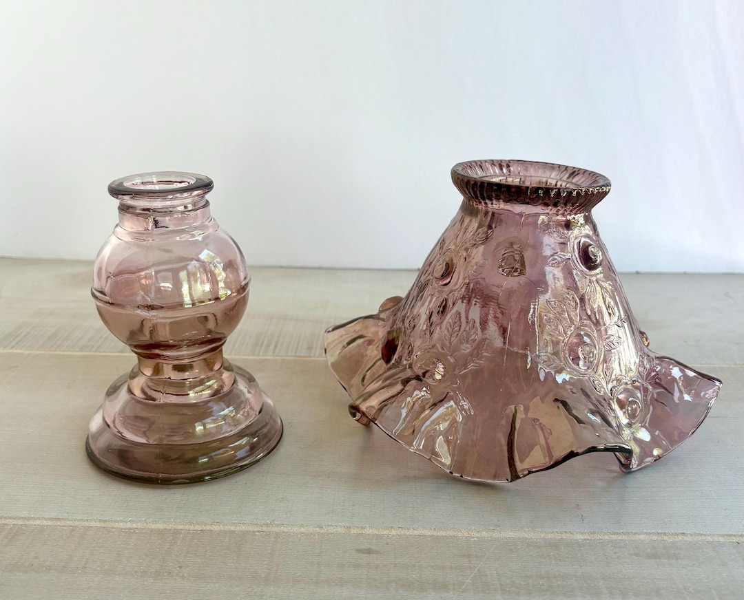 Fenton Glass Homeco Dusty Pink Cabbage Rose Fairy Lamp Shade & Base MCM - Etsy