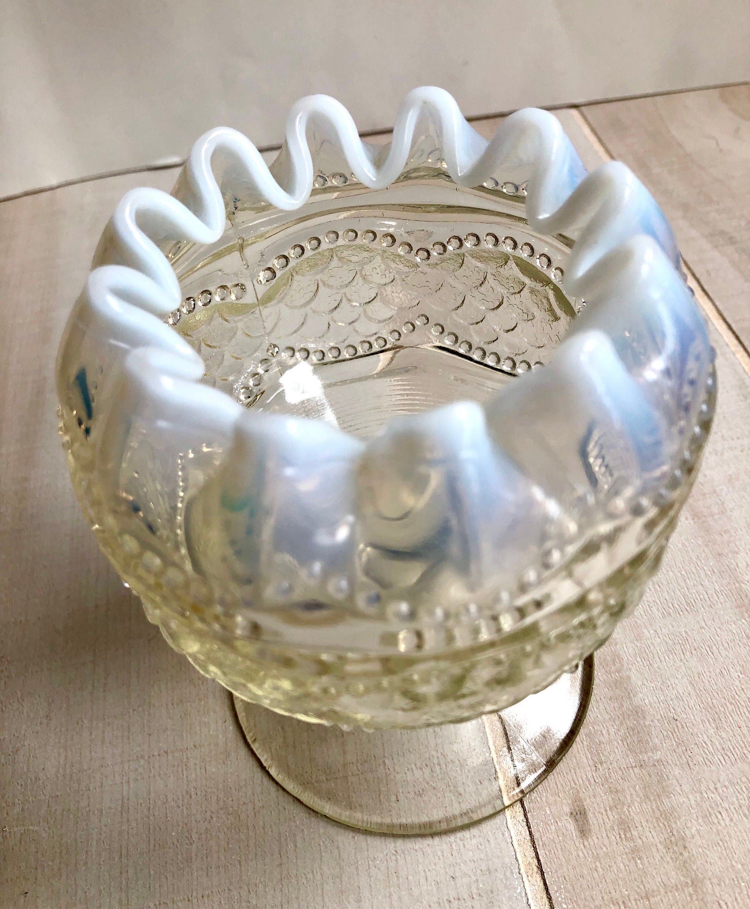 Jefferson Glass EAPG Pearls & Scales Opalescent Pedestal Rose Bowl - Etsy
