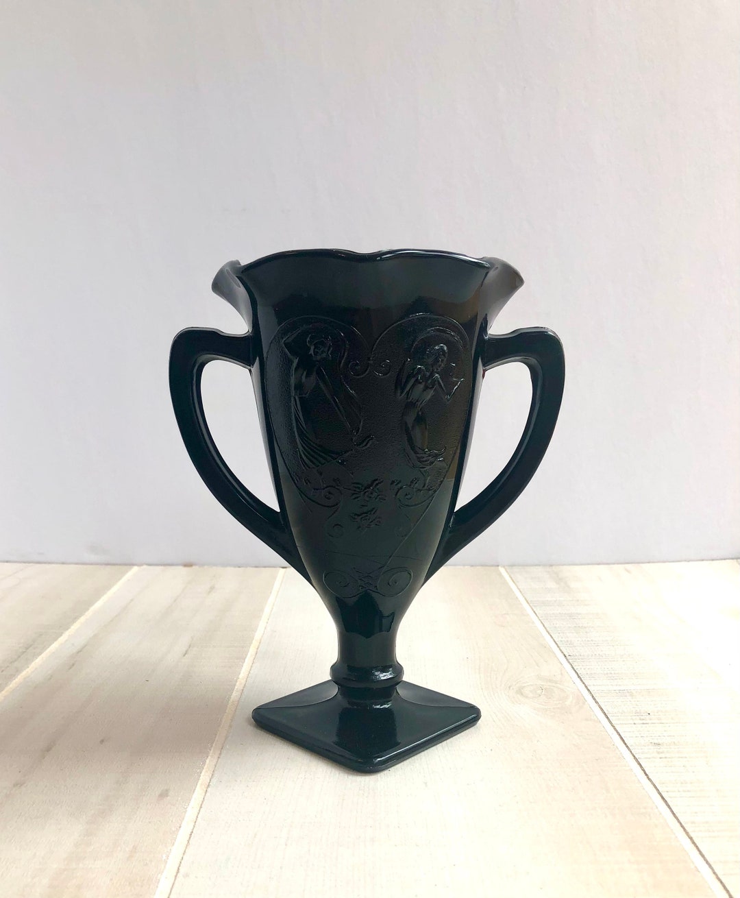 Viking Glass Black Amethyst Dancing Nymphs Double Handle Fluted Trophy ...