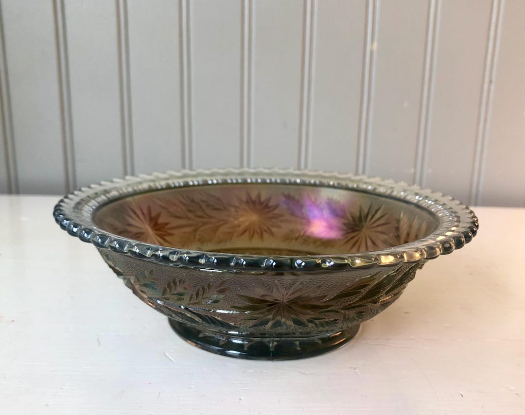 Imperial Glass Star Spray Smoke Carnival Glass Sawtooth Edge Bowl EAPG ...