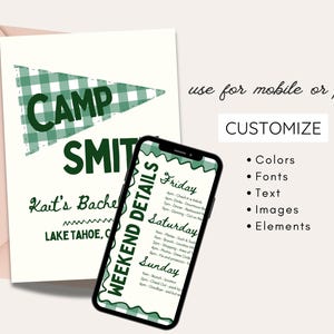 Camp Bachelorette Itinerary Template Editable Canva Weekend Schedule ...
