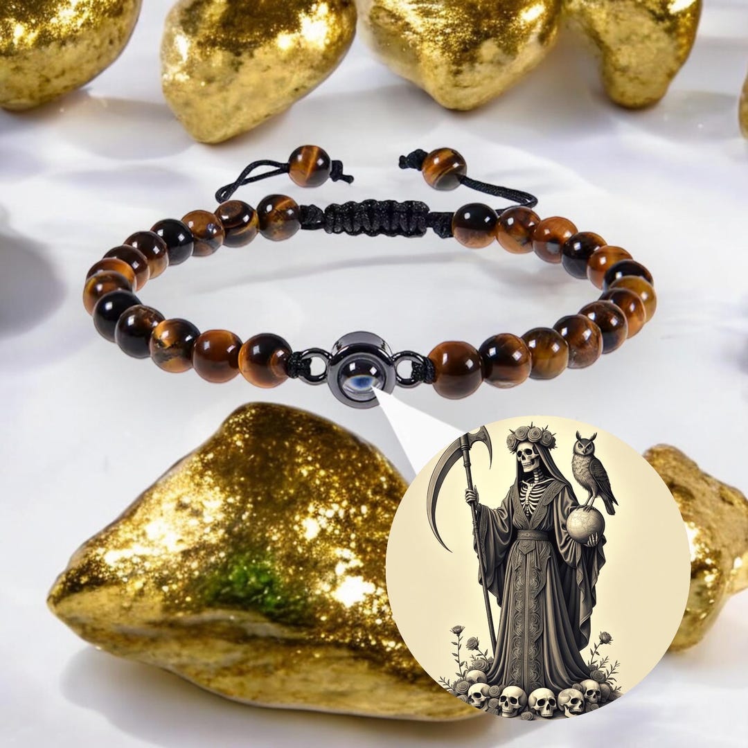 Santa Muerte Secret Image Bracelet - Holy Death Bracelet - Crystal Bead ...