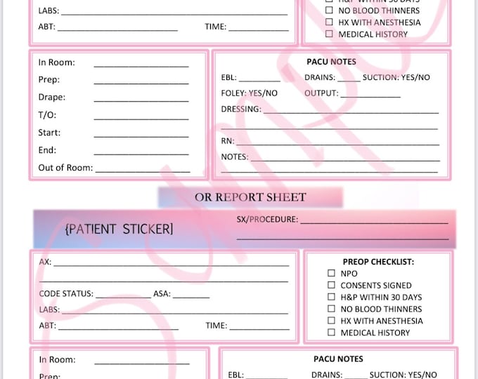 OR Nurse Report Cheat Sheet, Circulator Report Sheet, Surgery Report ...