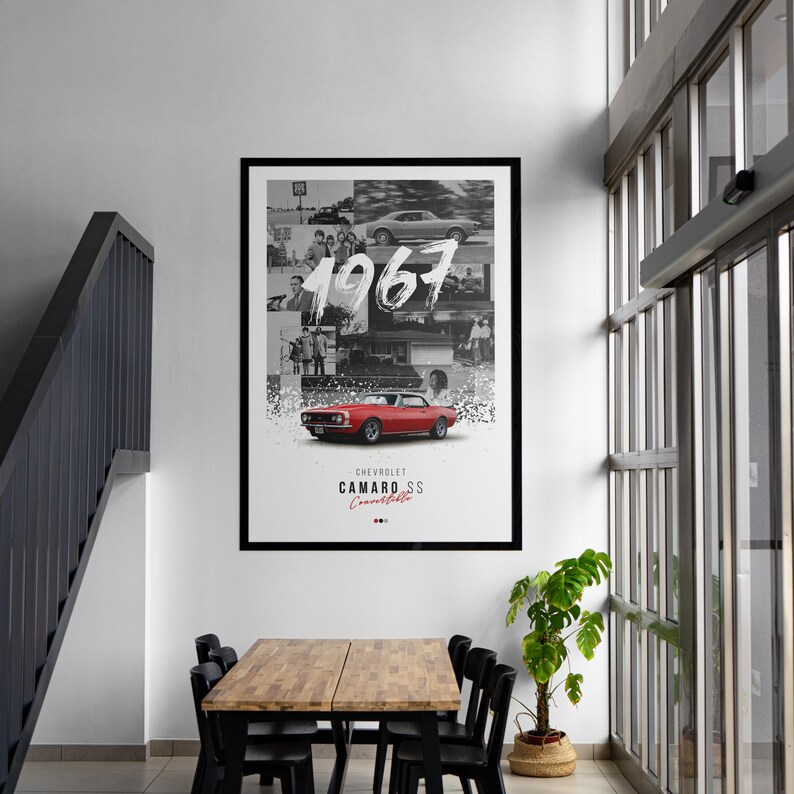 1967 Camaro SS Convertible Art Print: Retro Muscle Car Poster (digital ...