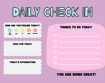 Printable Daily Self Check-in Sheet - Etsy