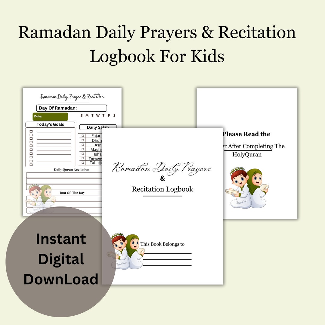 Ramadan Daily Prayers & Recitation Logbook, Quran Journal, Kids ...