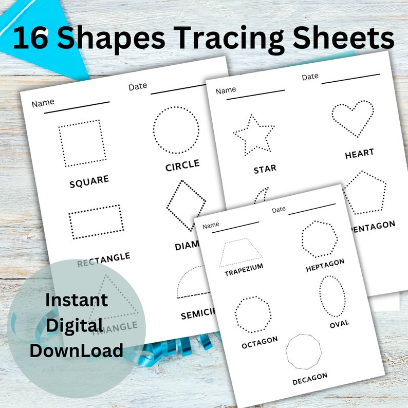 Preschool Shapes Flashcards, Tracing Worksheets, Matching Game, Mega ...