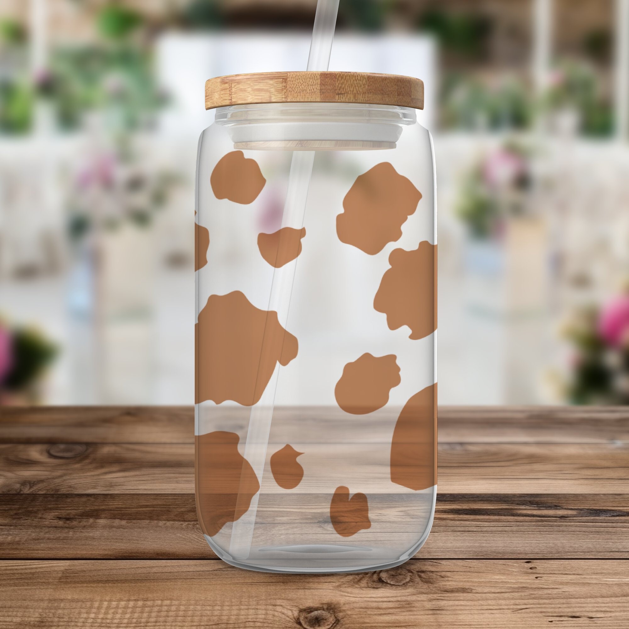 Cow Print Glass Can Tumbler, Animal Print Glass Jar, Decorative ...