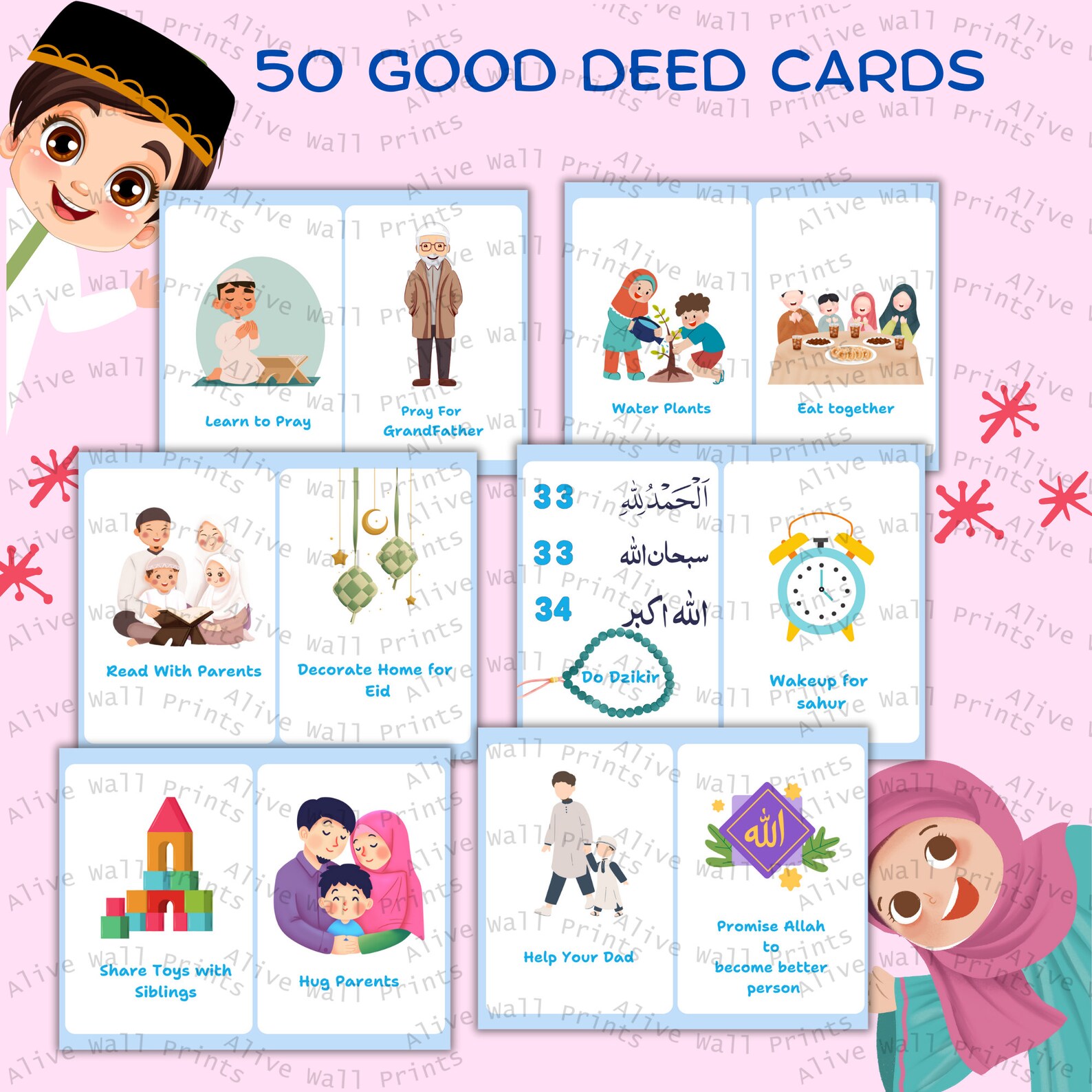 Good Deeds Muslim Girl Cards Printable, Ramadan Card, Muslim Activity ...