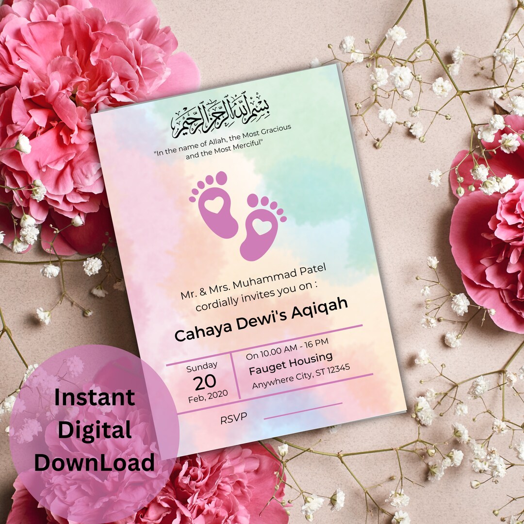 Customize, Personalize, Aqeeqah Invitation Digital Download, Islamic ...
