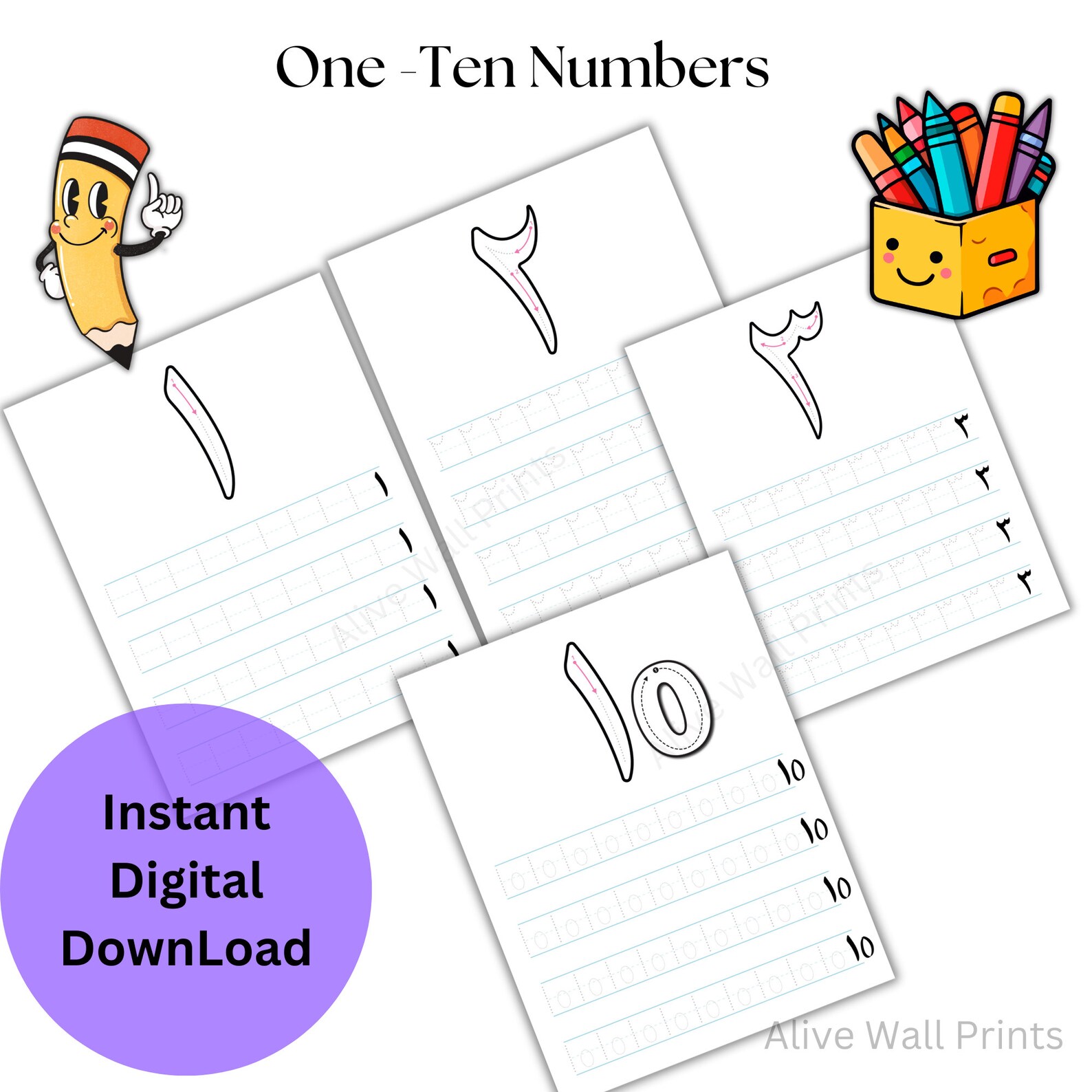 Complete Arabic Numbers Tracing Worksheets With Individual Numbers ...