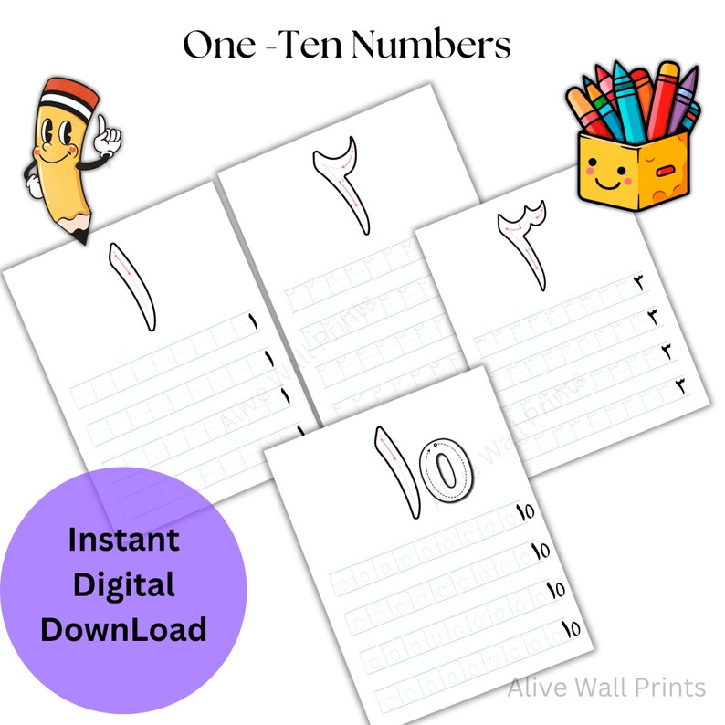 Complete Arabic Numbers Tracing Worksheets With Individual Numbers ...