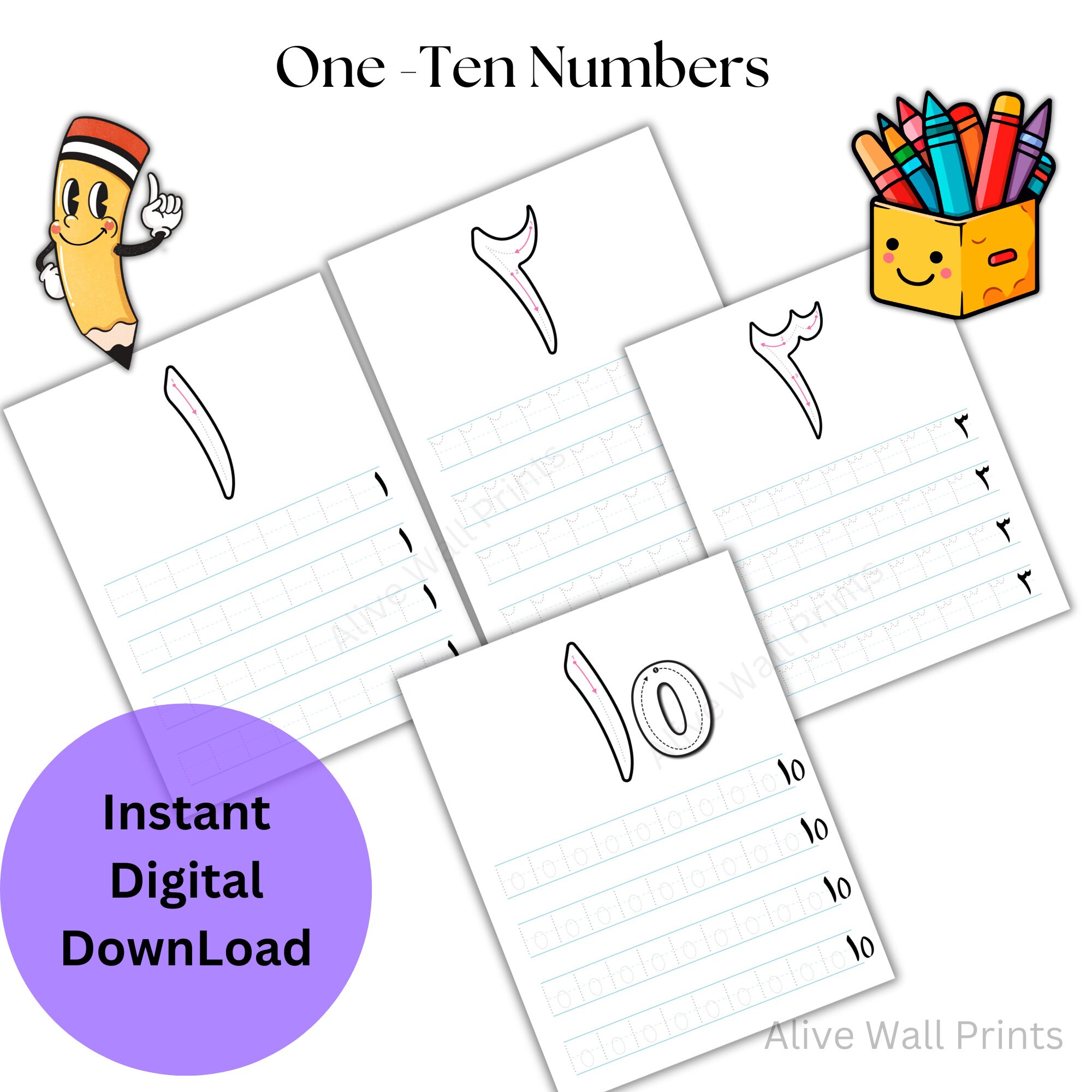 Complete Arabic Numbers Tracing Worksheets With Individual Numbers ...