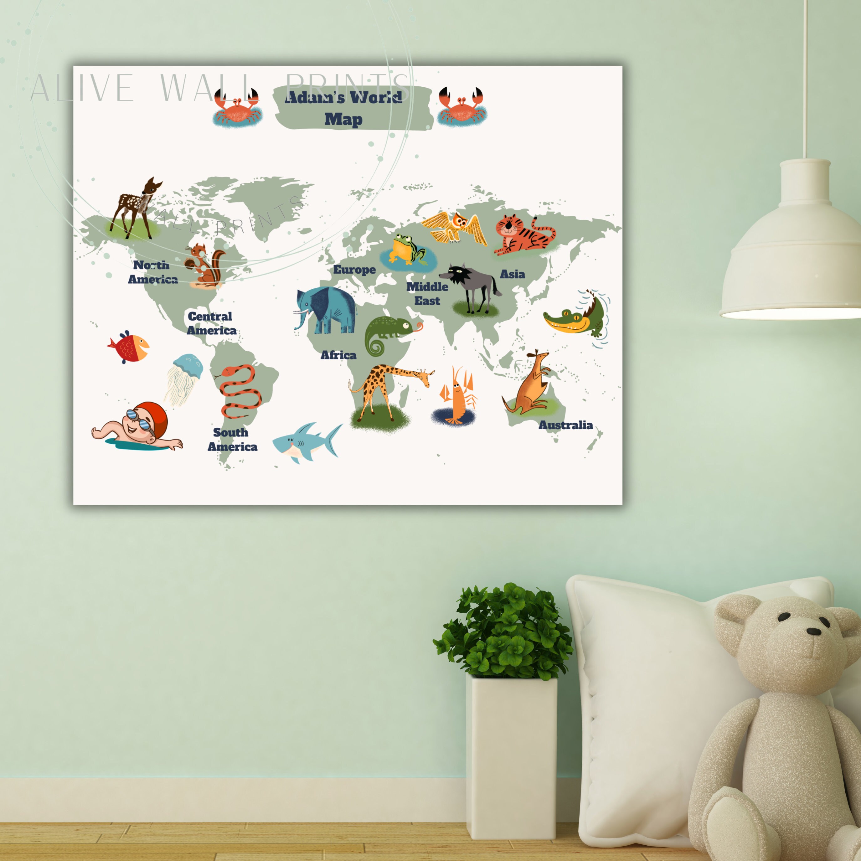 Personalized World Map, Kid's World Map, Boy's Customizable Print ...