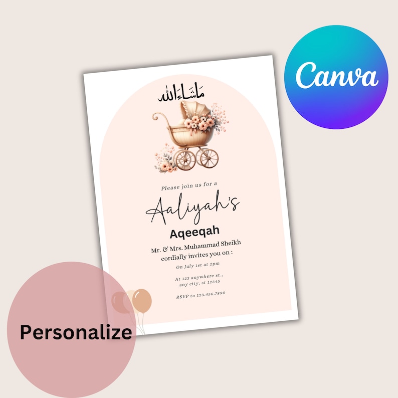 Customize, Personalize, Aqeeqah Invitation Digital Download, Islamic ...