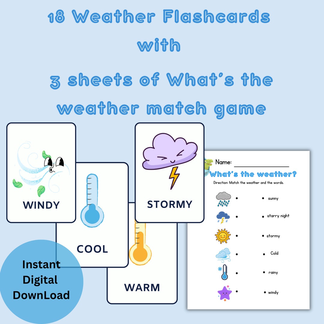 Educational Weather Flashcards for Kids-montessori Learning, 18 ...