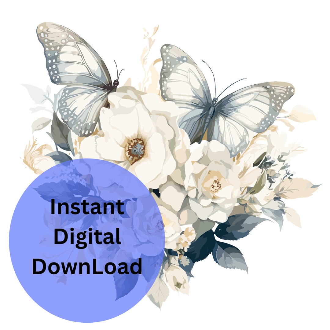 Watercolor Floral Butterfly Clipart, 2 High-quality 300 DPI Transparent ...
