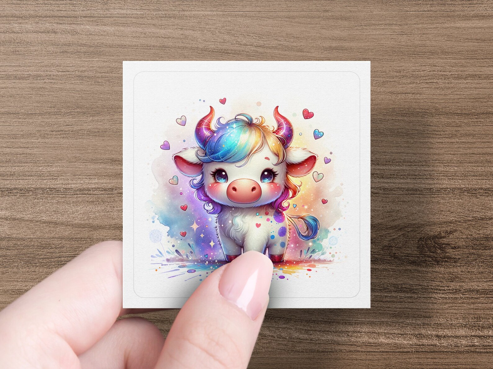 Cute Rainbow Cow Sticker,kawaii Animal Art Sticker,adorable Cow With ...
