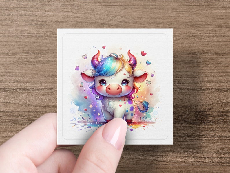Cute Rainbow Cow Sticker,kawaii Animal Art Sticker,adorable Cow With ...