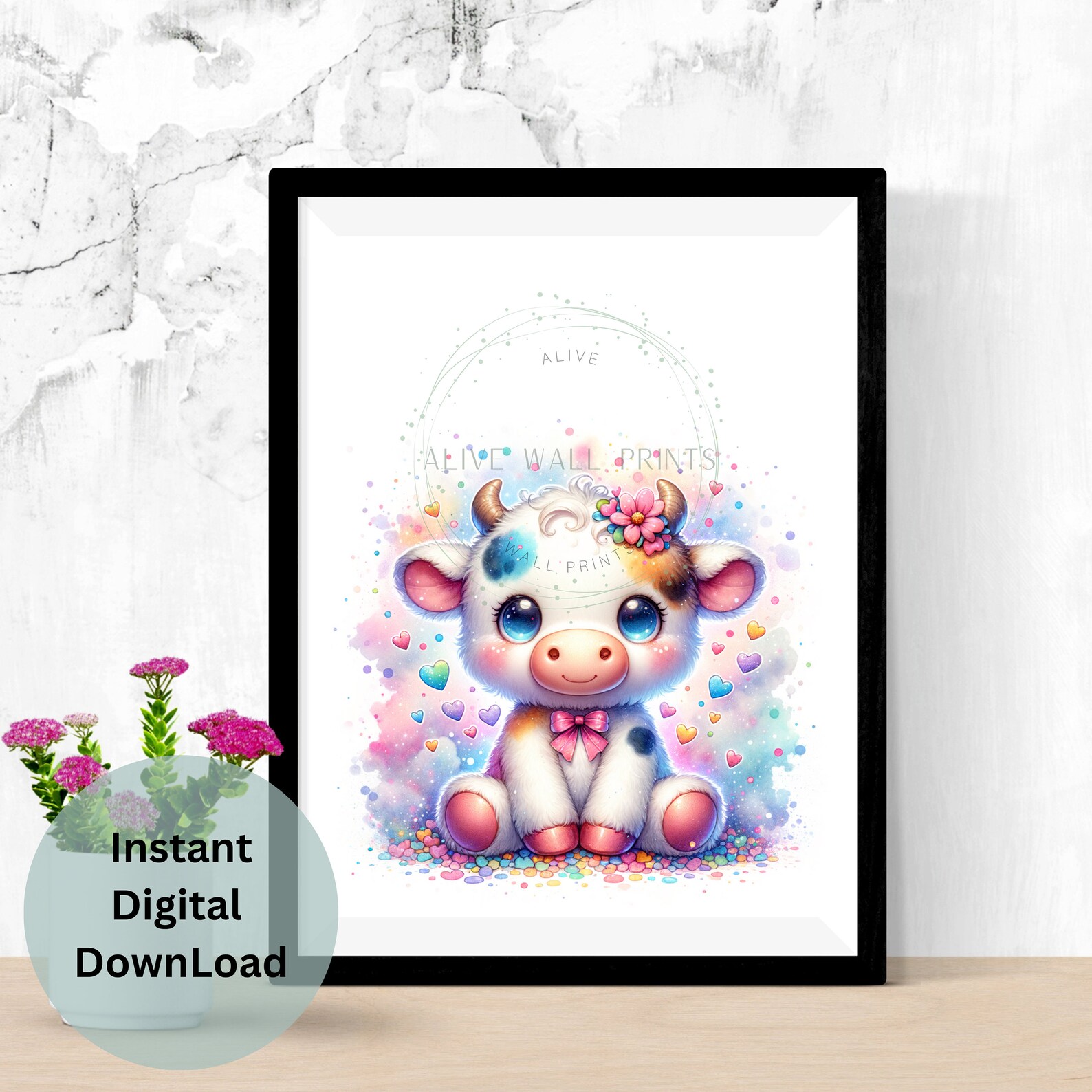 Cute Rainbow Cow Sticker,kawaii Animal Art Sticker,adorable Cow With ...