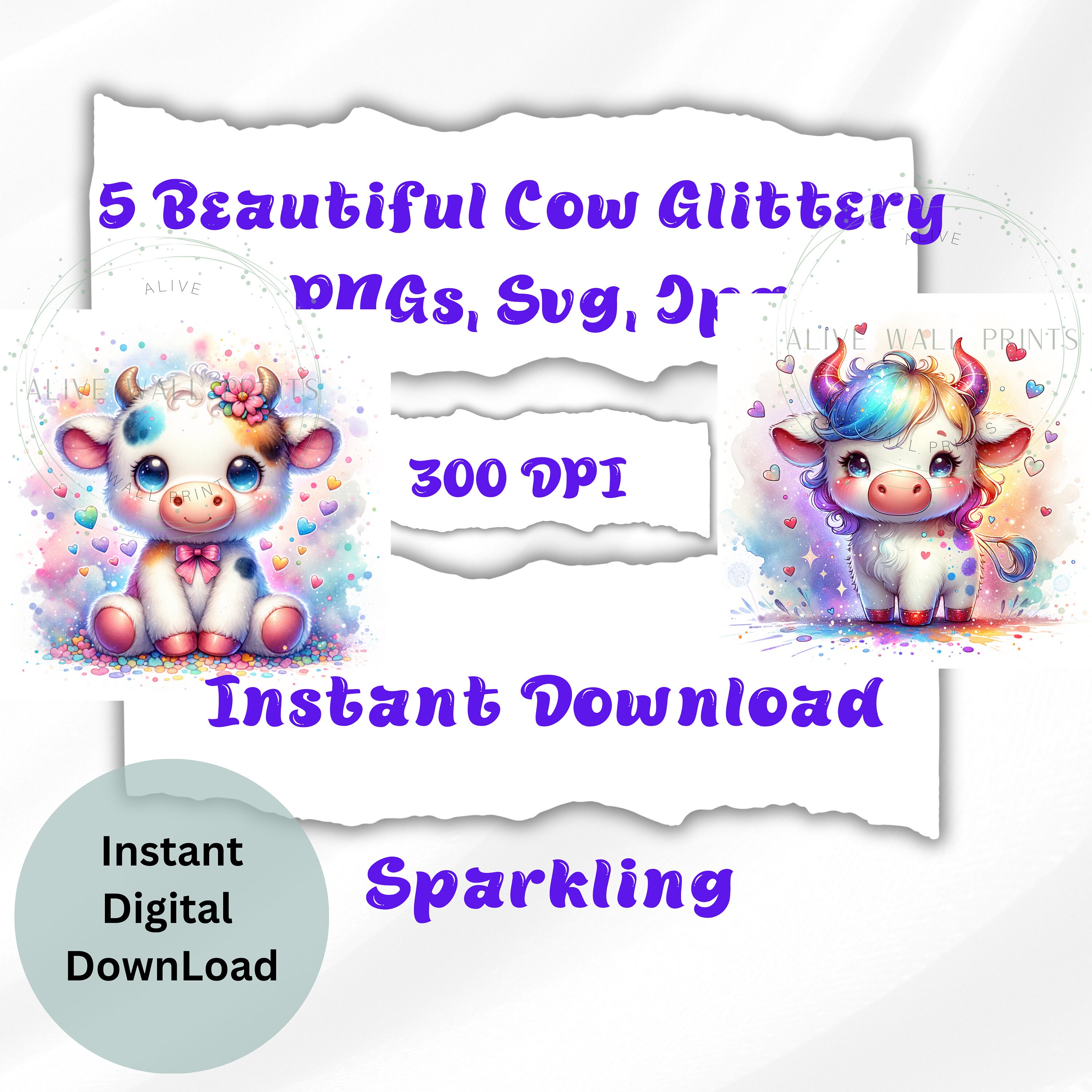 Cute Rainbow Cow Sticker,kawaii Animal Art Sticker,adorable Cow With ...