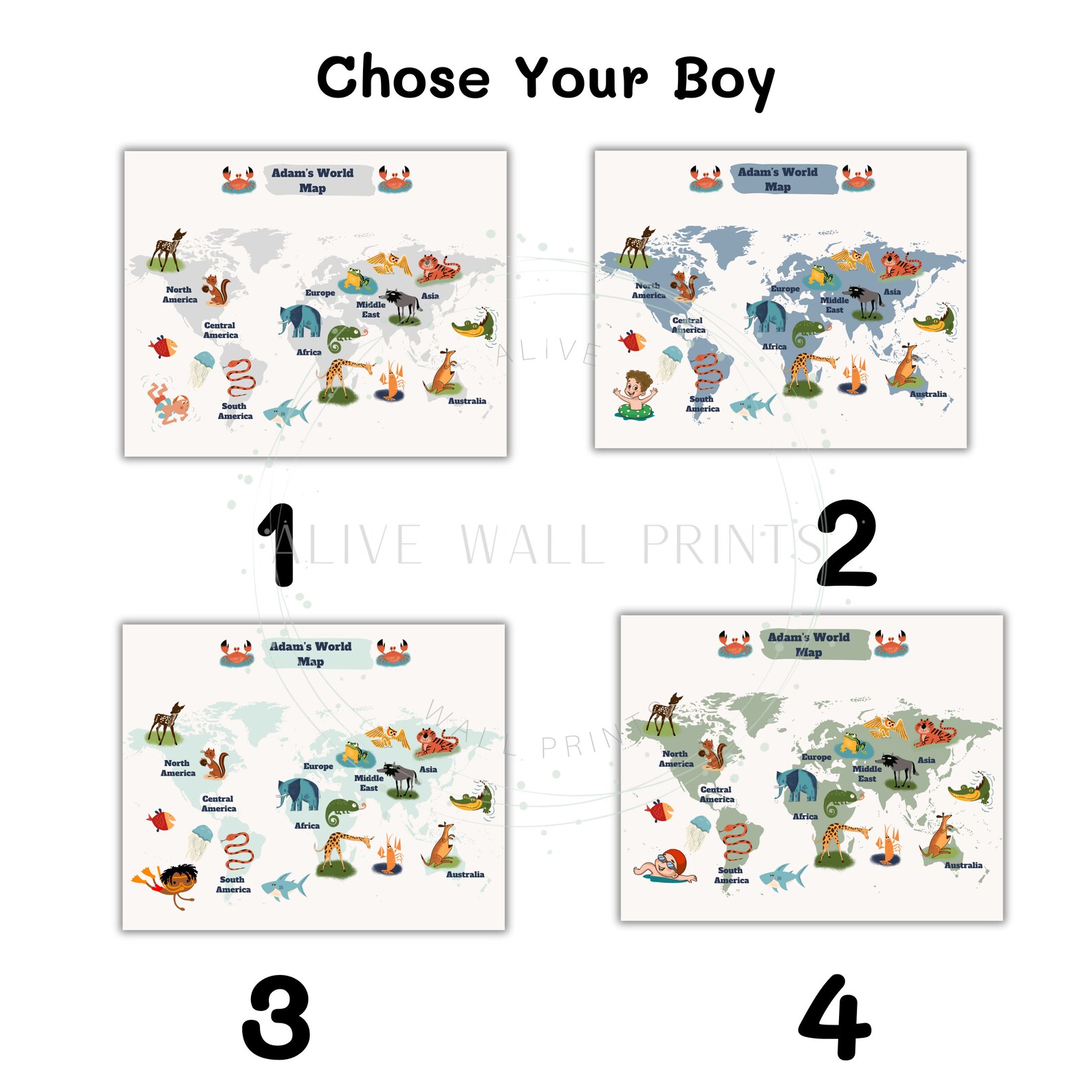 Personalized World Map, Kid's World Map, Boy's Customizable Print ...