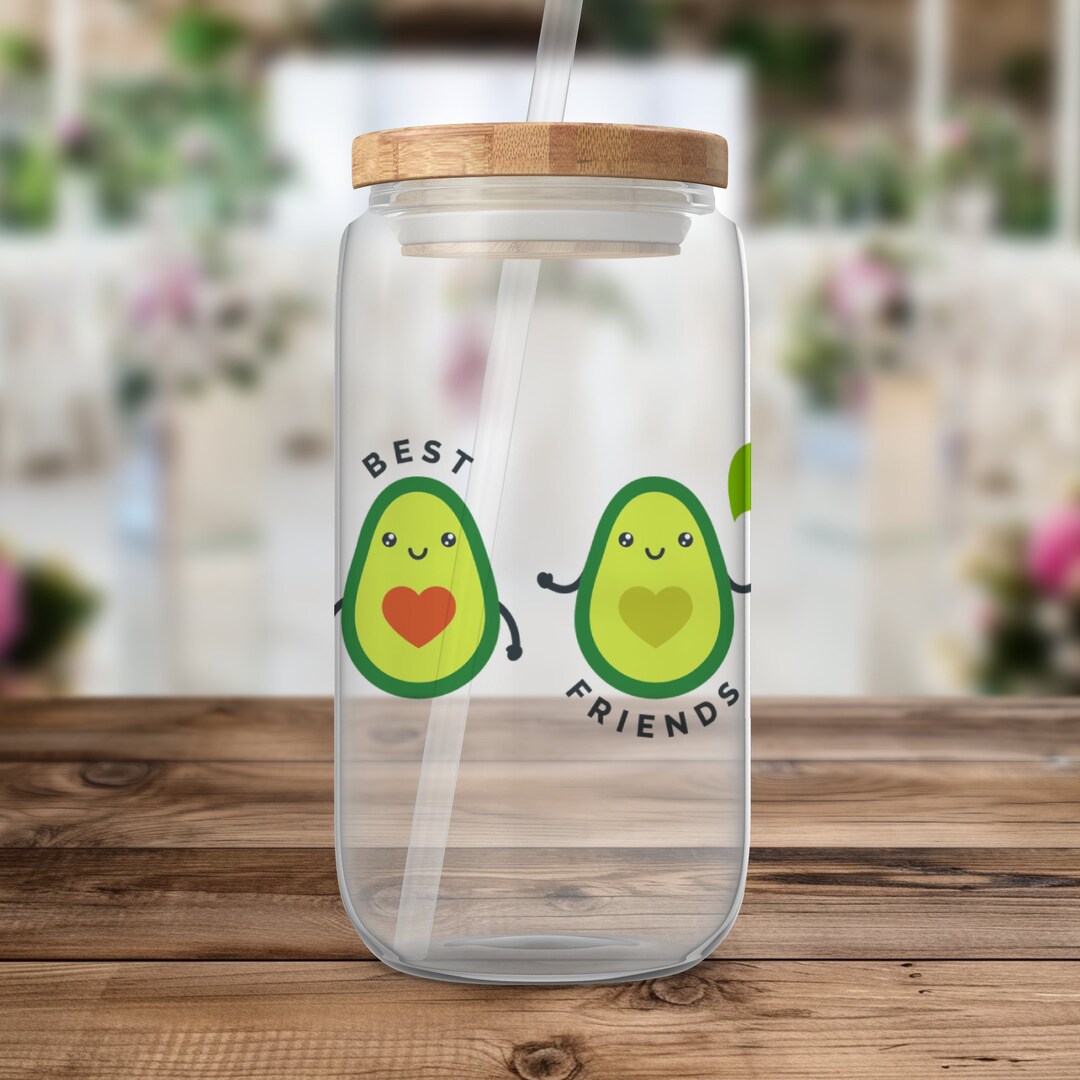 Cute Best Friends Avocado Tumbler, Glass Can Wrap, Fun Friendship Gift ...