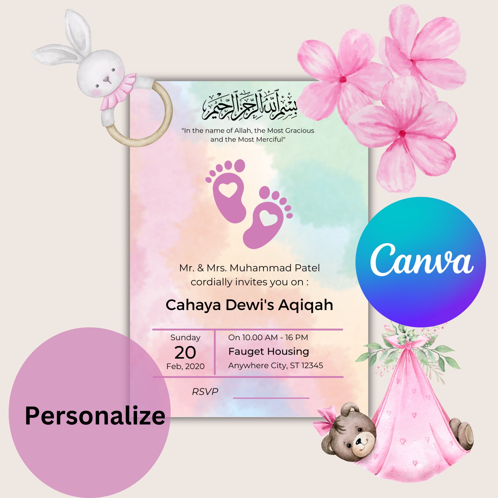 Customize, Personalize, Aqeeqah Invitation Digital Download, Islamic ...