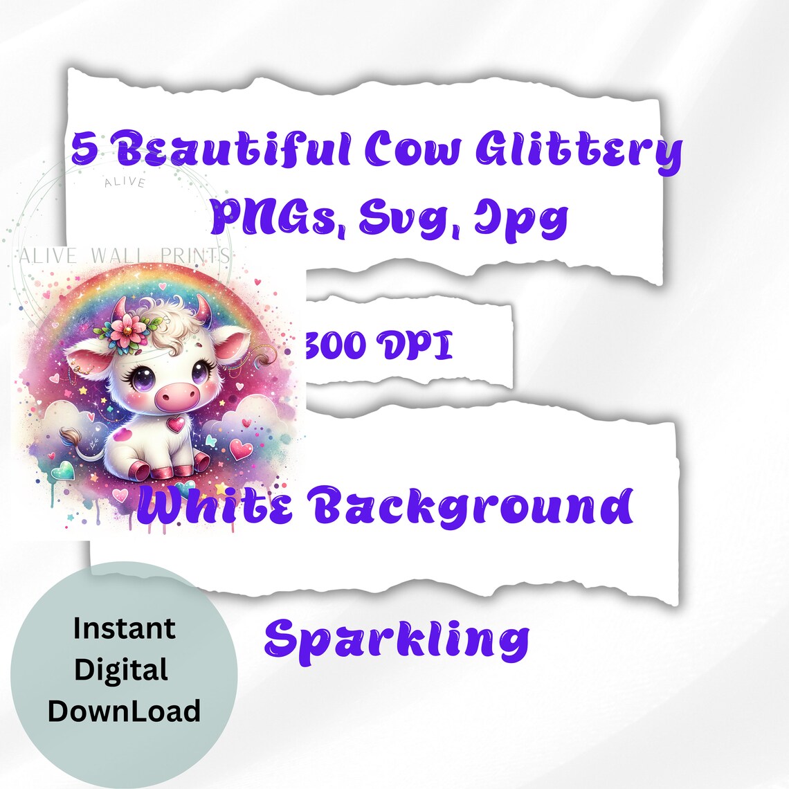 Cute Rainbow Cow Sticker,kawaii Animal Art Sticker,adorable Cow With ...