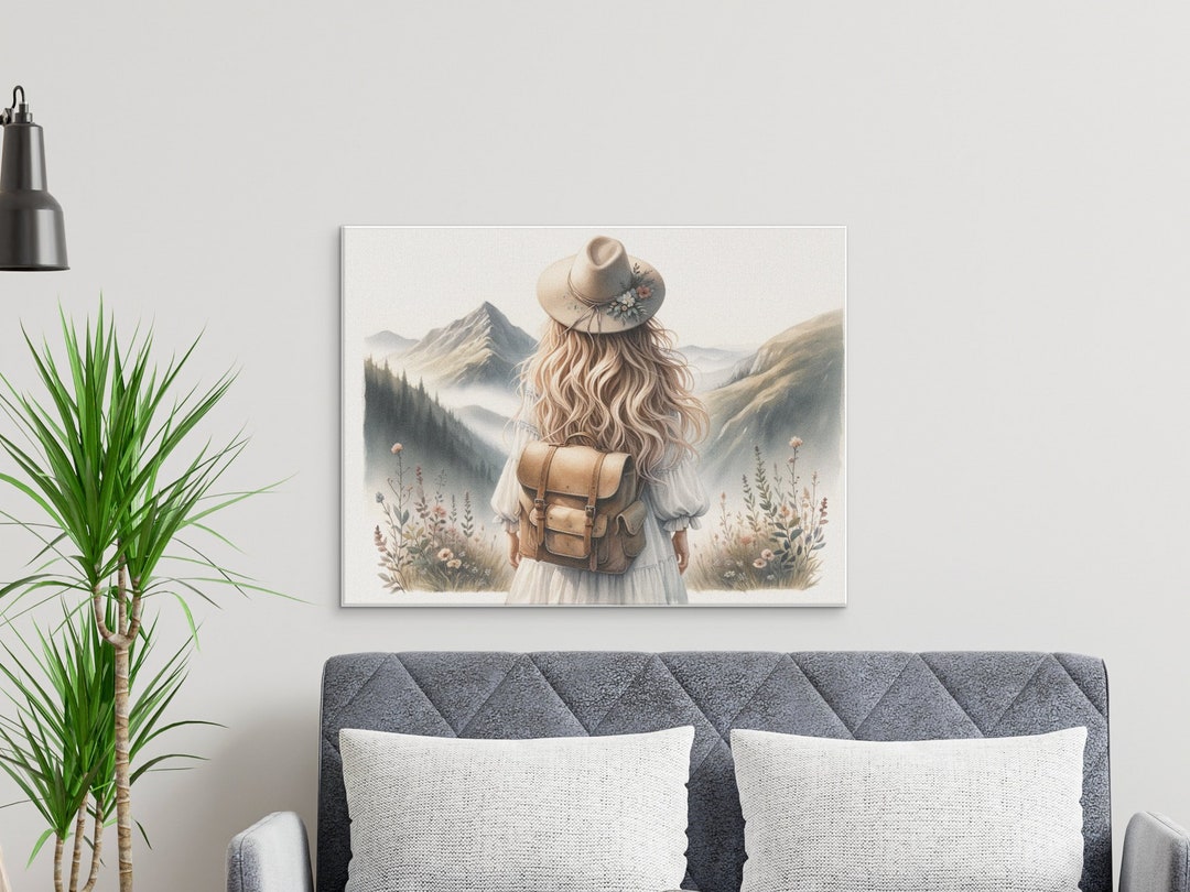 Adventurous Woman in Mountains Art Print, Nature Inspired Wall Art ...