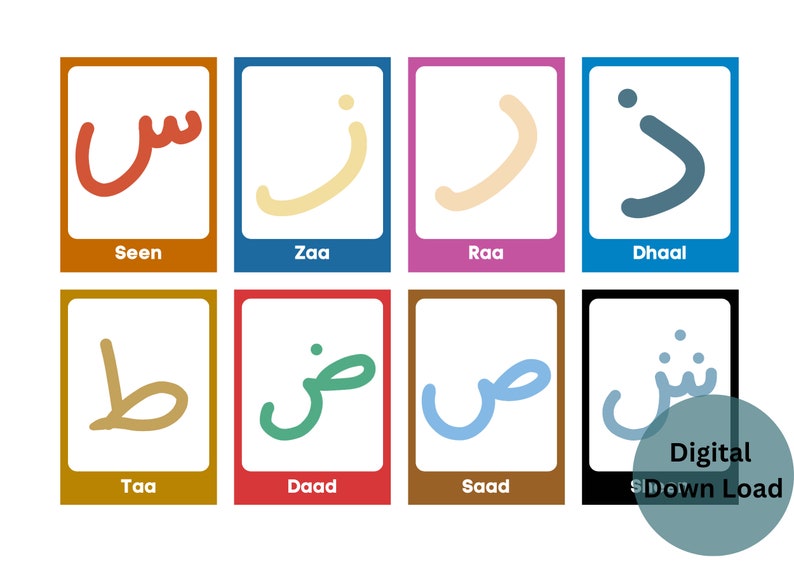 Arabic Alphabets Flash Cards, Great to Teach Kids Beginner Level Arabic ...