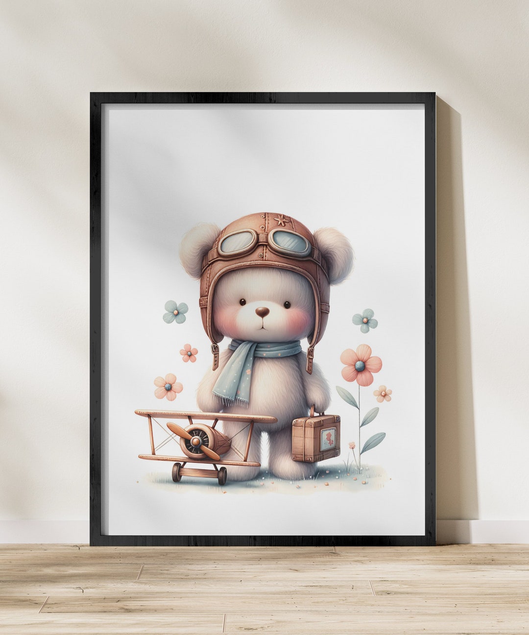 Cute Teddy Bear Aviation Print,nursery Wall Art,kids Room Decor ...