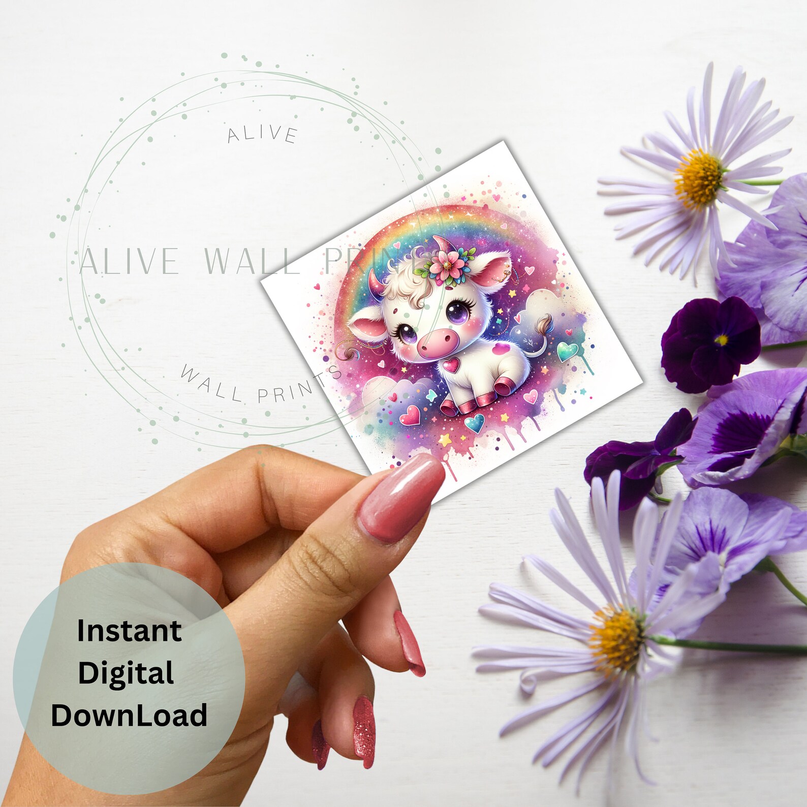 Cute Rainbow Cow Sticker,kawaii Animal Art Sticker,adorable Cow With ...