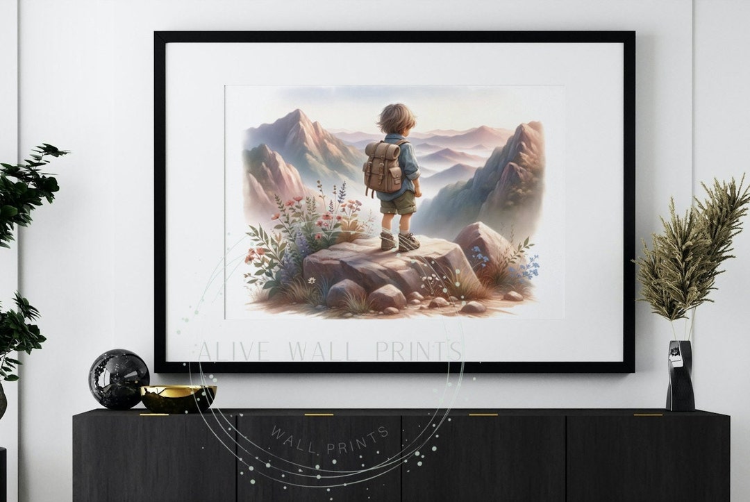 Adventure Boy on Mountain, Boy Scout, Scenic Landscape Wall Art, Nature ...