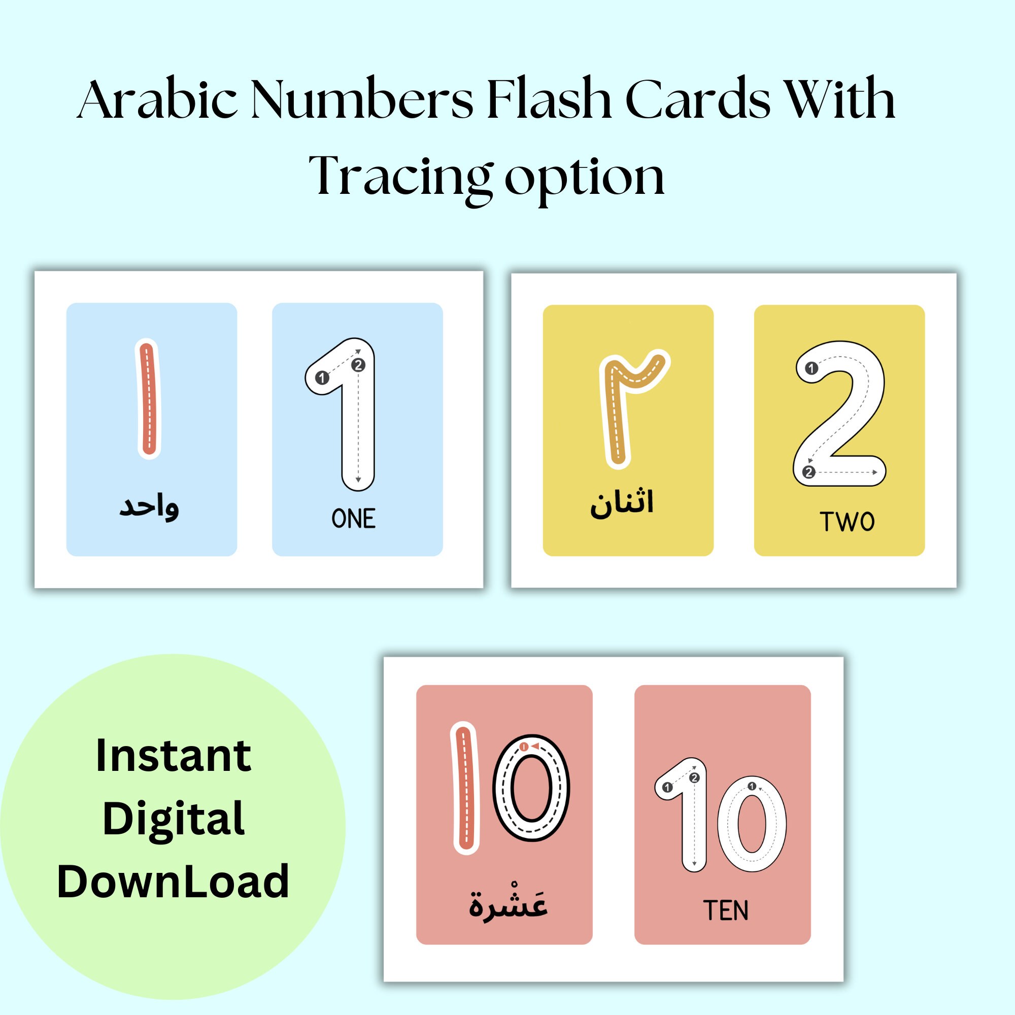 Arabic Numbers Tracing Cards Set - Educational Flashcards for Kids ...