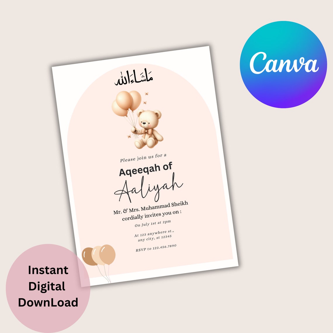 Customize, Personalize, Aqeeqah Invitation Digital Download, Islamic ...