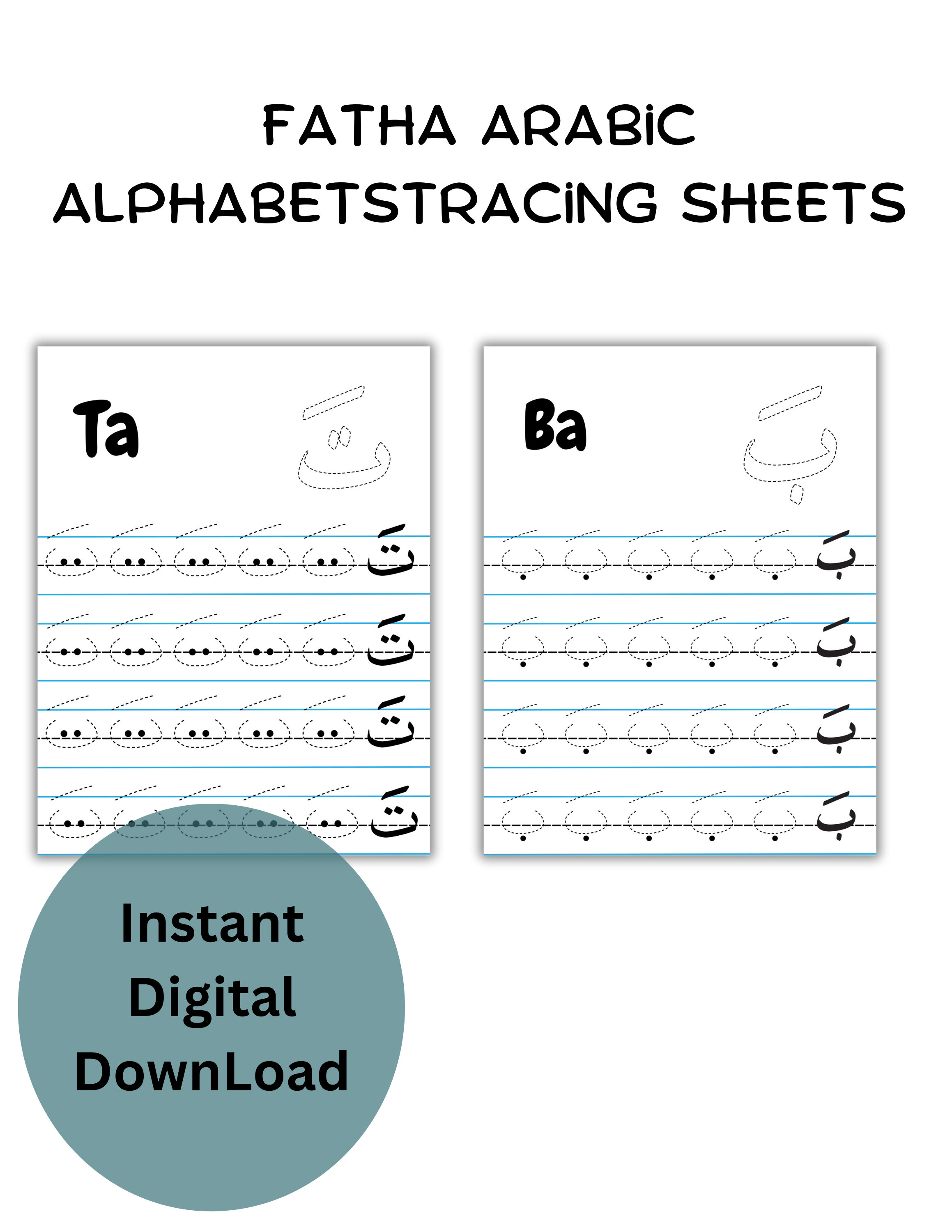 Complete Fatha Arabic Alphabets Tracing Worksheets, Individual Letter ...